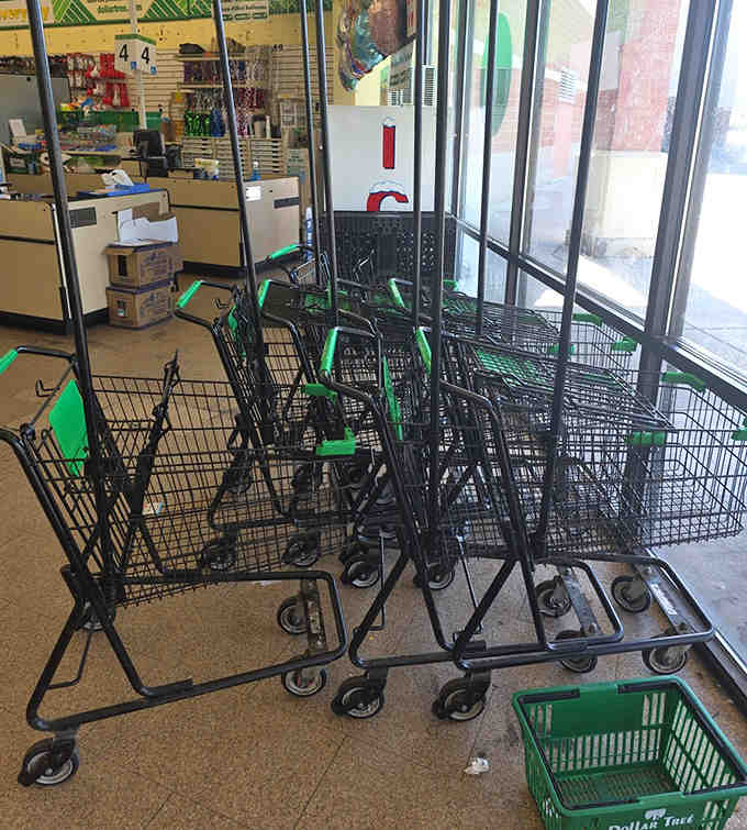Shopping carts lined up like soldiers ready for battle against high prices and unnecessary retail markup schemes.