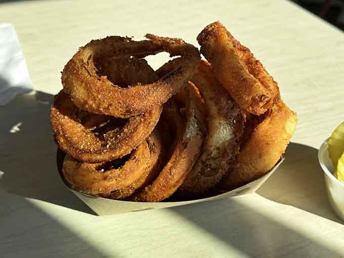 Those homemade onion rings are crispy, golden circles of pure joy that deserve their own fan club immediately.