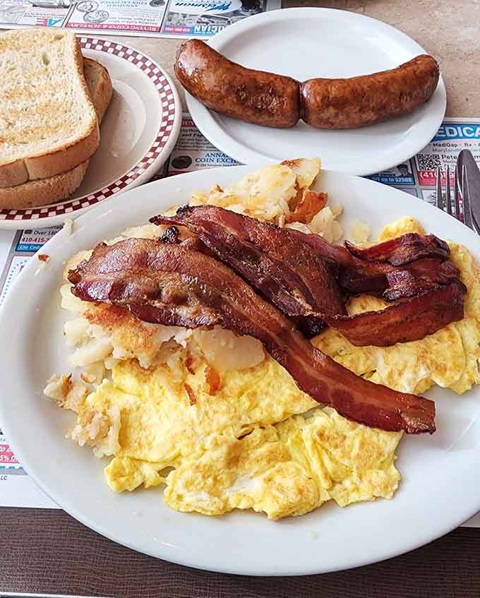 When bacon, eggs, and sausage unite on one plate, it's not just breakfast&mdash;it's a delicious declaration of morning independence.