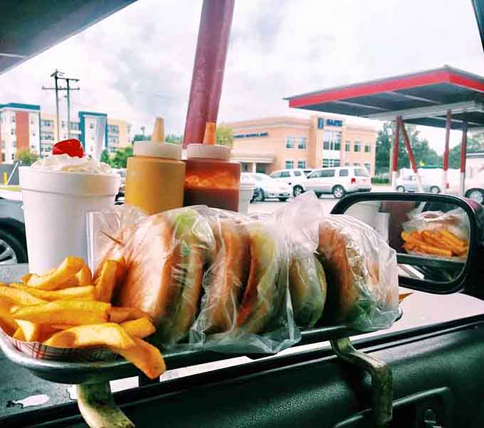 A full spread of sandwiches, fries, and drinks delivered right to your car window, just like the good old days.
