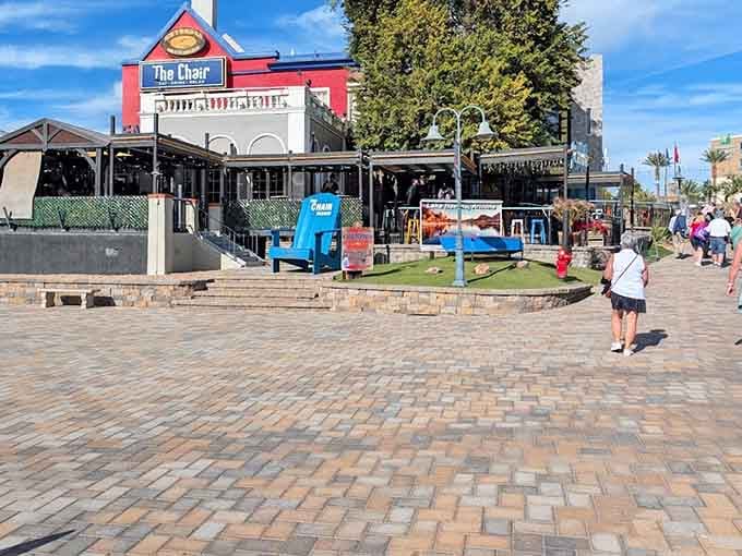 The Chair restaurant offers lakeside dining where British theming meets Arizona sunshine in perfect harmony.