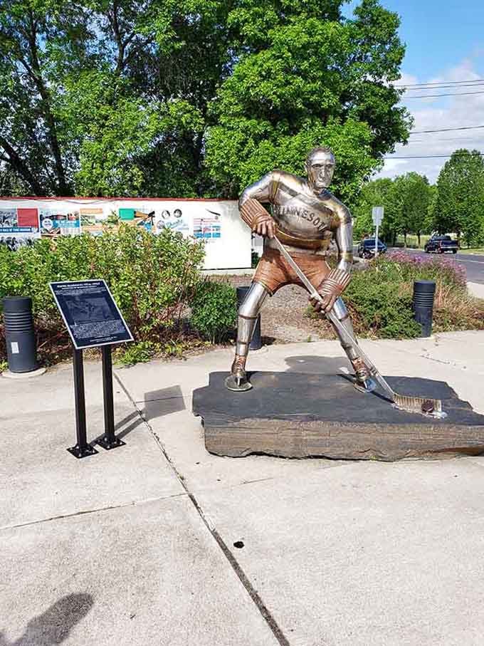 This bronze beauty captures the grace and grit of hockey, frozen mid-play for every passerby to admire.