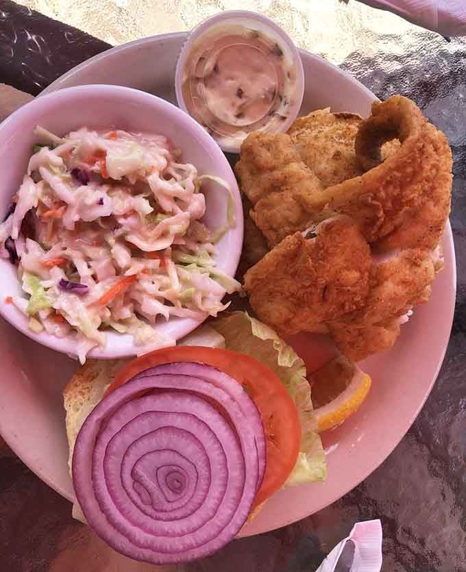 Alaskan Cod Sandwich with coleslaw proves that fish between bread is an underrated life choice worth making.