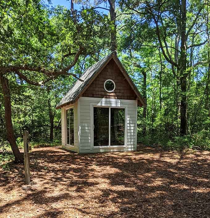 This charming little cabin tucked in the maritime forest looks like where Goldilocks would vacation if she preferred beaches over bears.