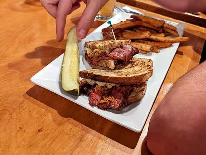 The pastrami Reuben on marble rye looks like it could solve most of life's problems, one delicious bite at a time.