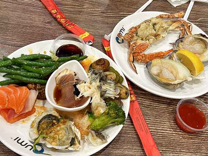 When your plate looks like a seafood lover's fever dream, you know you're doing buffet life right.