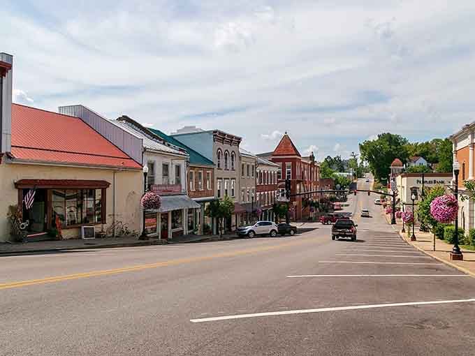 Main Street Flemingsburg: where hanging flower baskets and actual community spirit still matter.