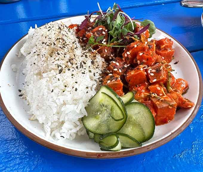 This poke bowl is so colorful and fresh, it practically photosynthesizes right there on your table before you dig in.