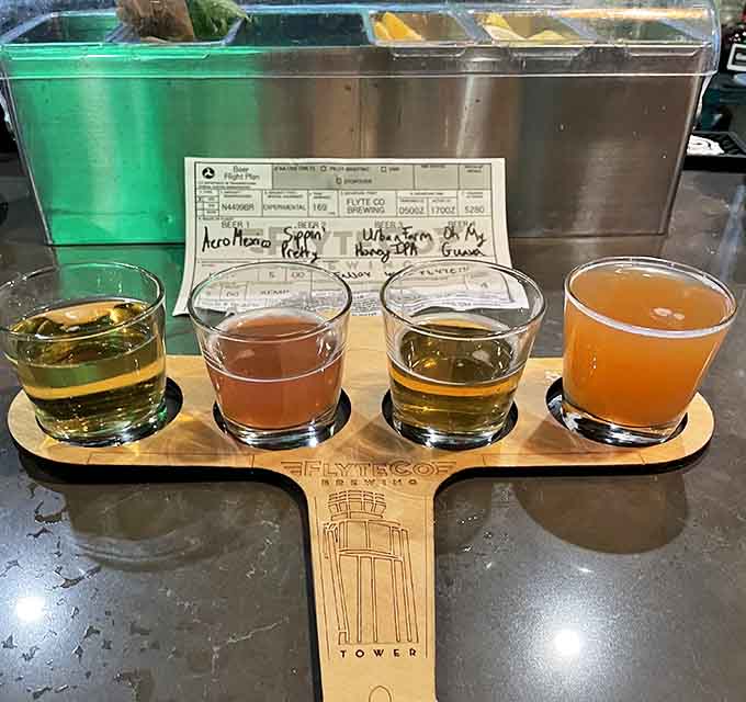 Four different brews on a custom flight paddle; it's like a choose-your-own-adventure story, but with better endings.