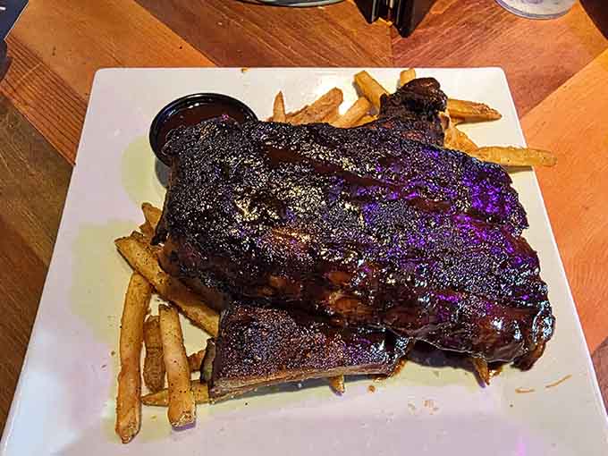 BBQ ribs with a char that says "low and slow" and a flavor that screams "absolutely perfect."