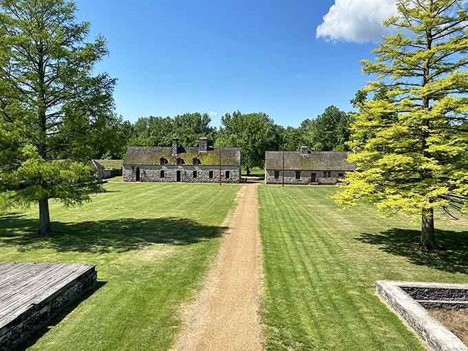 The central pathway cuts through the fort's parade ground, where soldiers once drilled in formations we'd find exhausting.