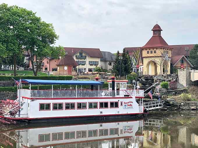 The Bavarian Belle riverboat offers leisurely cruises where paddle wheels meet Bavarian charm on Michigan waters.