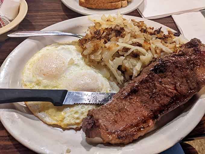 Steak and eggs with hash browns, because sometimes you need protein and potatoes to face the day ahead properly.