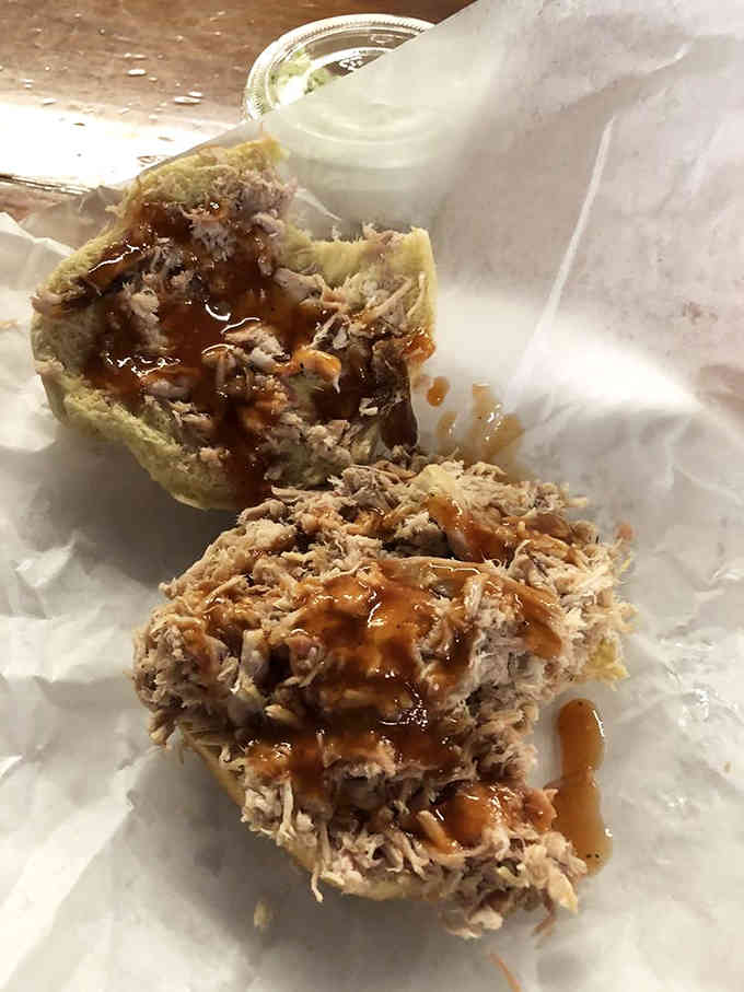 Two sandwiches loaded with smoky pork, because one is never enough when you've found the real thing.