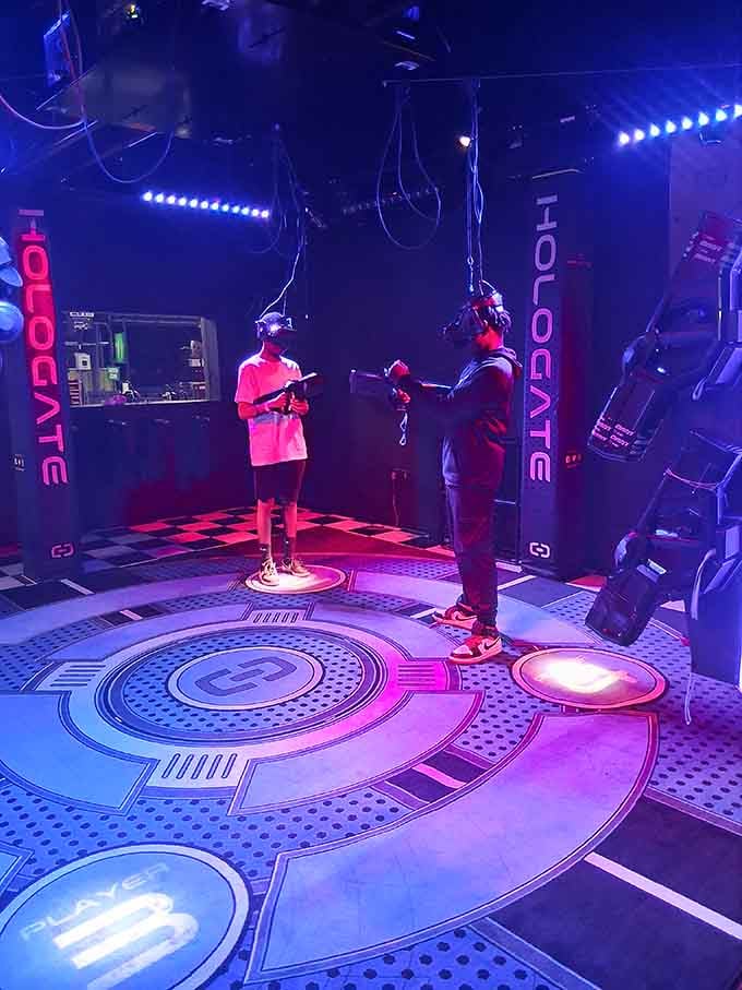 Virtual reality meets sci-fi dreams in this glowing arena that looks like Tron had a really fun cousin.