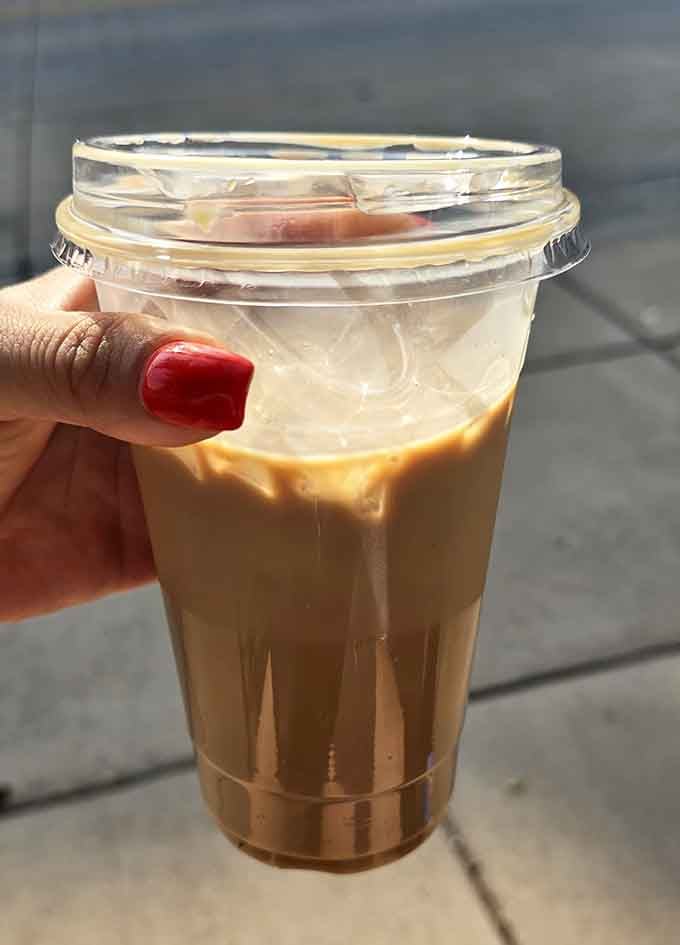 Iced coffee this creamy and inviting is the perfect companion for exploring historic streets on a warm afternoon.