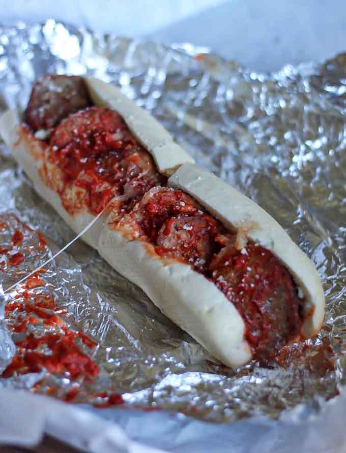 Meatballs nestled in marinara on a fresh roll. Sometimes the simplest things in life are also the most perfect.