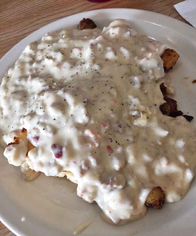 Biscuits drowning in gravy is the kind of indulgence that makes getting out of bed worthwhile on cold mornings.