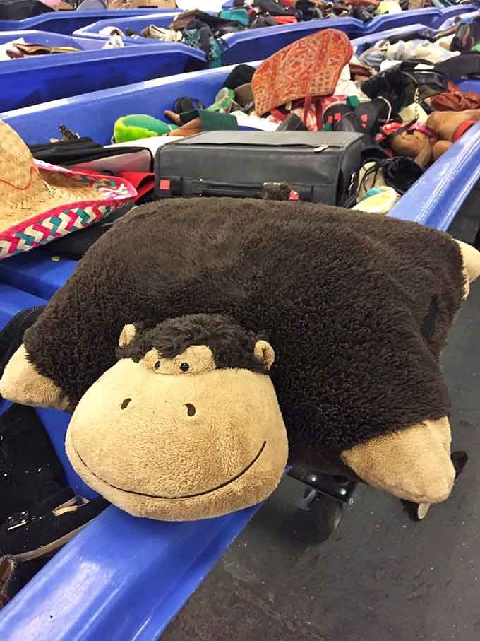 That monkey pillow is grinning because it knows it costs pennies per pound regardless of its adorable factor.