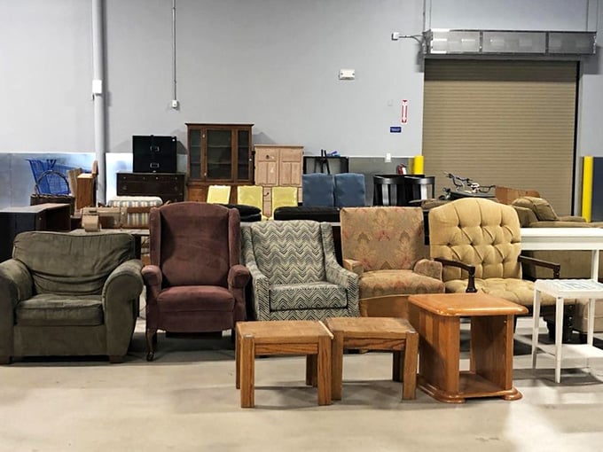 Furniture finds line the walls, from cozy armchairs to coffee tables, all ready for second chances.