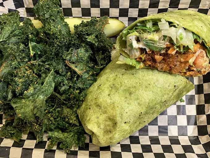 The Santa Fe wrap paired with kale chips demonstrates that healthy eating doesn't require sacrificing flavor or satisfaction whatsoever.