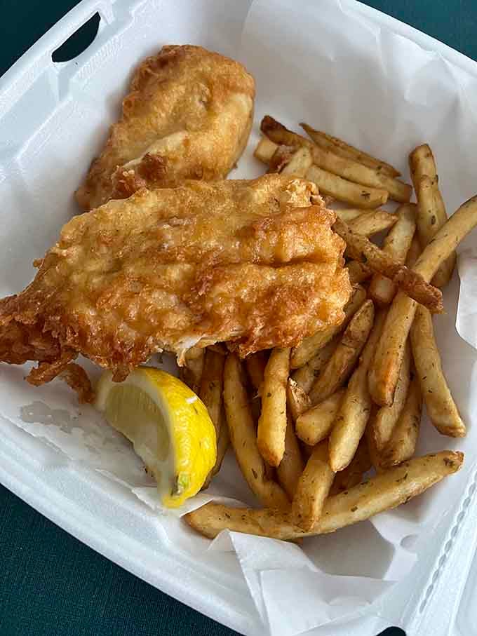 Golden fried fish and crispy fries: proof that simple pleasures are often the most profoundly satisfying ones.
