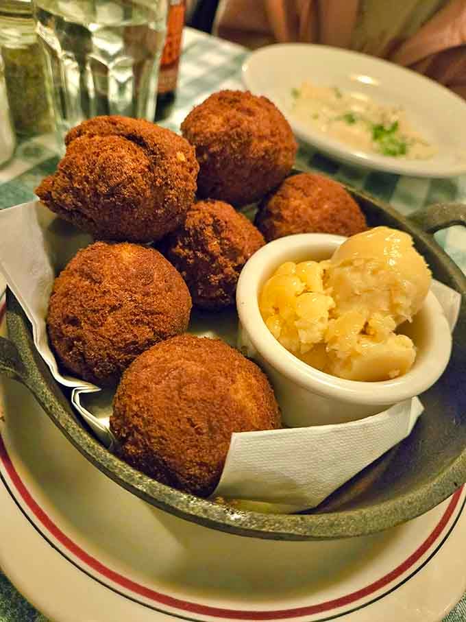 These hush puppies with homemade chips represent the kind of from-scratch commitment that's increasingly rare and infinitely appreciated.