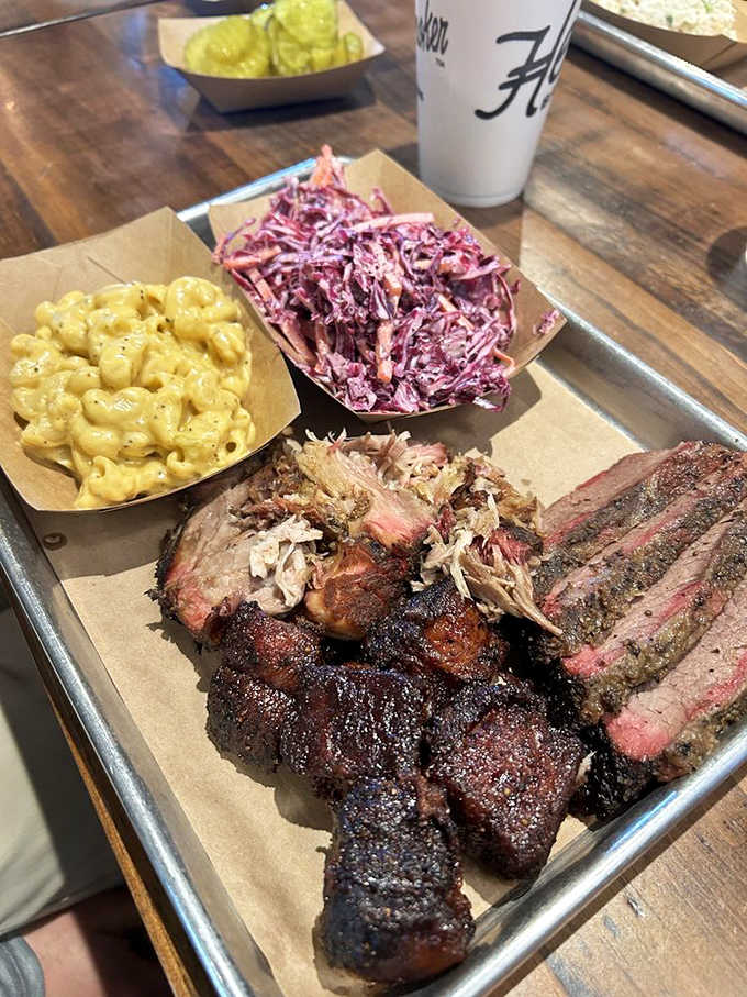 When your tray includes ribs, brisket, mac and cheese, and fried okra, you've officially won lunch.
