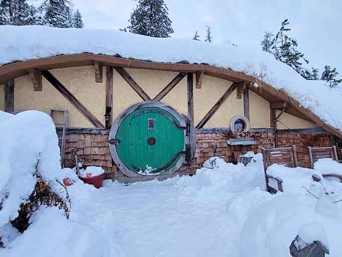 Even blanketed in snow, this hobbit hole proves that magic doesn't take a winter vacation.