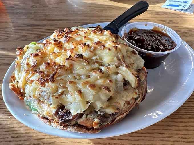 The Dutch Pot Pie arrives bubbling with cheese and possibilities, served in its own skillet like edible treasure.