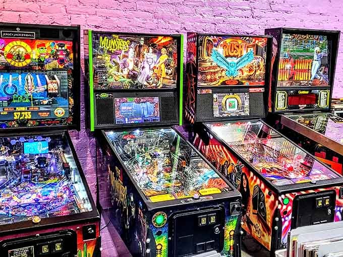 Classic pinball machines add another layer of nostalgia – because apparently vinyl collecting wasn't retro enough for one place.