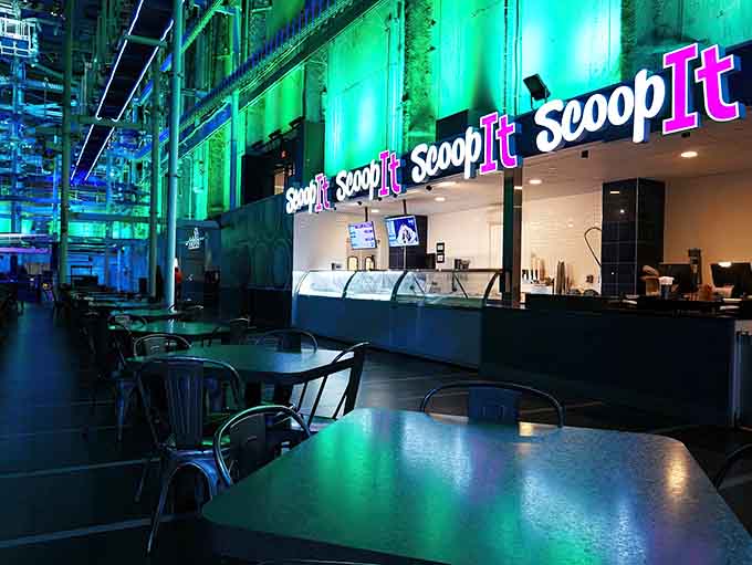 The Scoop It station offers sweet rewards for those who've earned their calories back through aerial acrobatics and questionable life choices.