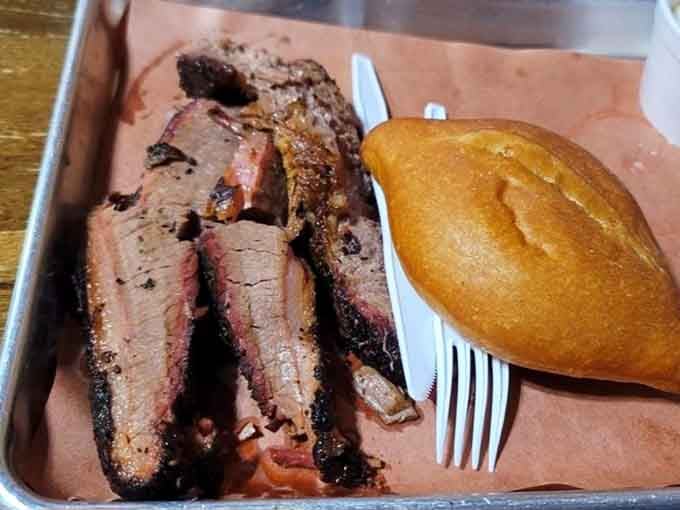 That smoke ring on the brisket is like a halo, except this angel is here to save your appetite.