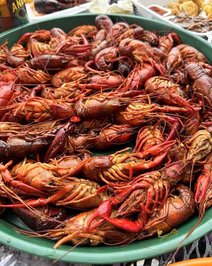 A mountain of crawfish that would make any Louisiana crawfish boil jealous, mudbugs at their finest.