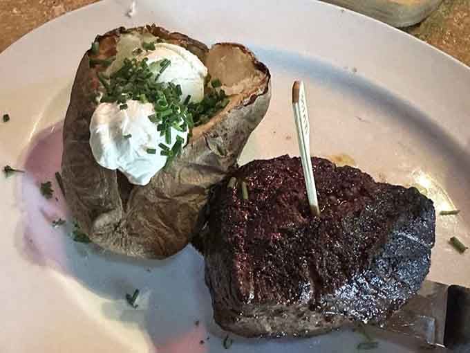 That filet mignon's crust and cloud of sour cream on the potato spell comfort in every bite.