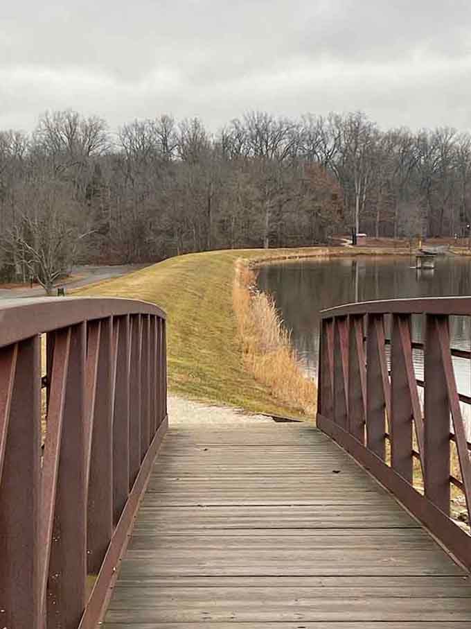 This footbridge crosses the landscape where history literally happened, one muddy step at a time.