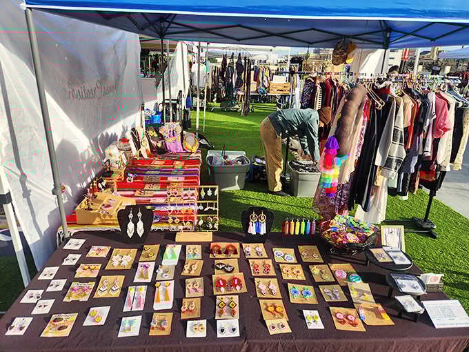 Handmade earrings displayed like tiny works of art, each pair ready to spark a compliment from a stranger.