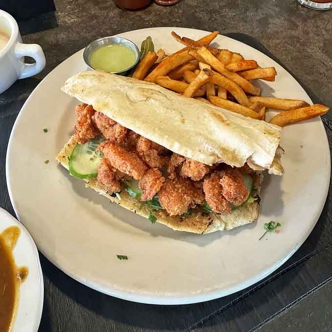 This fried shrimp po'boy is so generously stuffed, it makes other sandwiches look downright stingy by comparison.