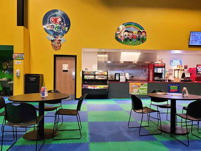 The caf&eacute; area offers refreshments and seating where parents can recharge while keeping watchful eyes on their energetic offspring.