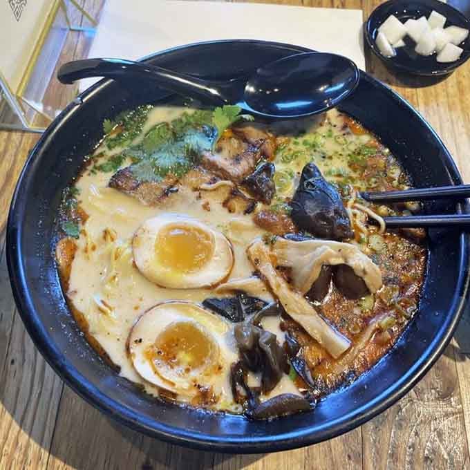 Ramen with soft-boiled eggs and mushrooms swimming in rich broth that'll warm you from the inside out.
