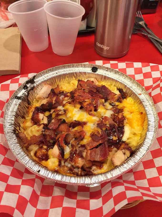 Bacon-studded mac with that golden-brown top is comfort food at its absolute finest.