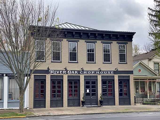 River Oak Chophouse occupies a building with more character than most people's entire friend groups combined.