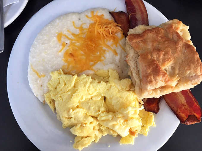 When your breakfast plate includes eggs, cheese grits, bacon, and a biscuit, you're doing something very right.