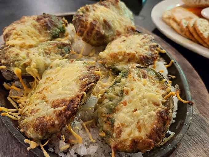 Oysters Rockefeller with that bubbling cheese blanket prove that some classics never need updating or improvement at all.