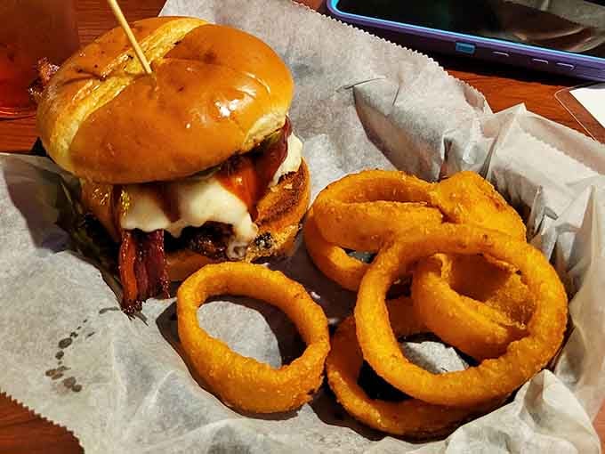 The Hickory Burger with bacon and onion rings proves that some combinations are simply meant to be.