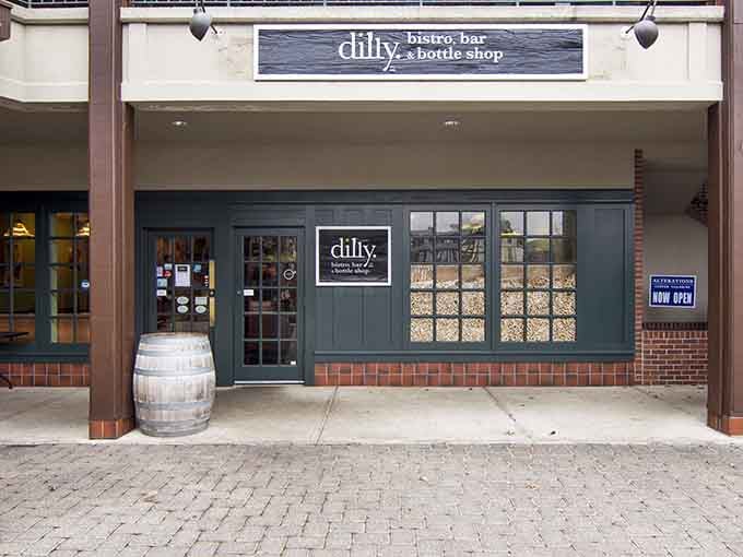 Dilly bistro proves that even casual dining deserves a charming storefront that makes sweatpants feel slightly underdressed.
