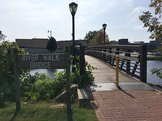 The Riverwalk Bridge connects you to scenic views and gentle strolls that don't require expensive gym memberships afterward.