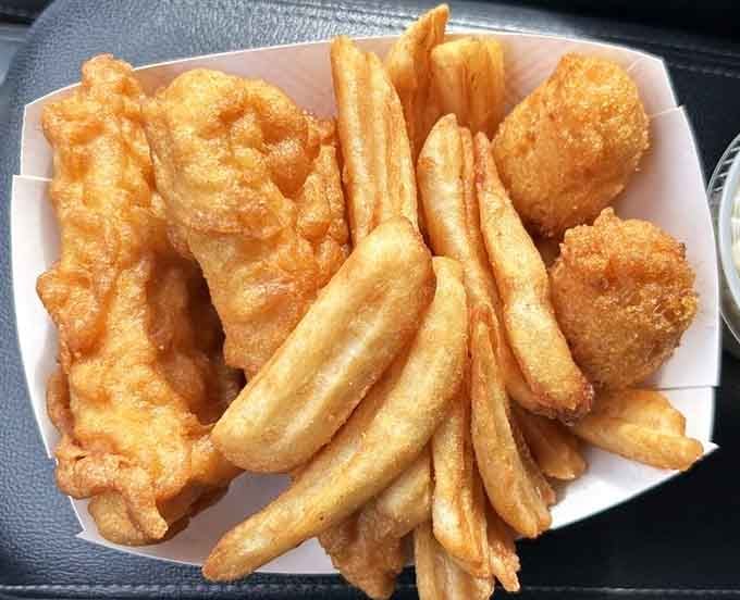 The platonic ideal of fish and chips, proving Ohio knows its way around a fryer better than you thought.