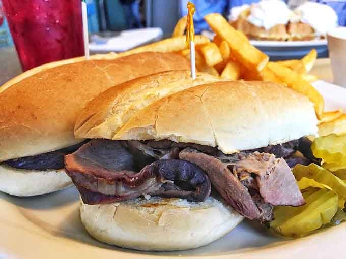 French dip piled high with tender meat makes you reconsider every sandwich choice you've ever made.