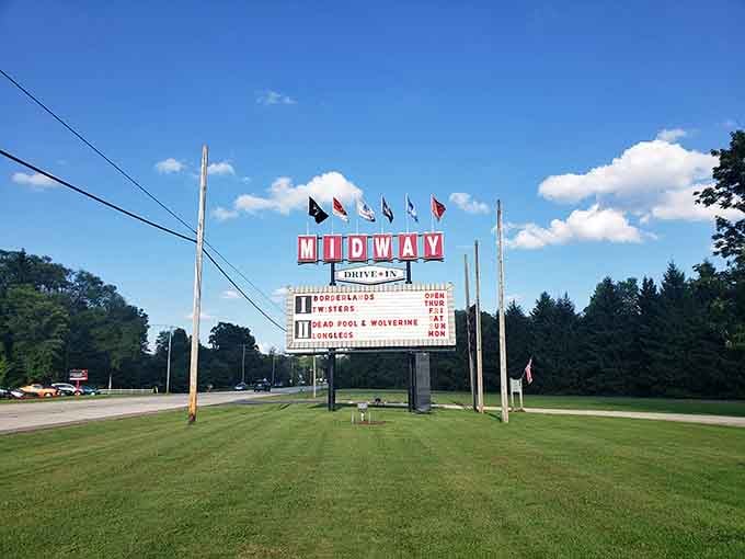The vintage marquee announcing tonight's double feature stands proud like a beacon welcoming movie lovers home.
